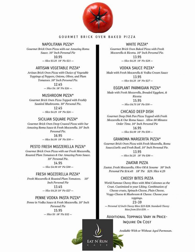 Menus - Eat N' Run Cafe